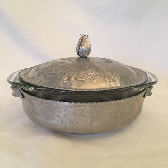 Hammered Aluminum Covered Serving Dish